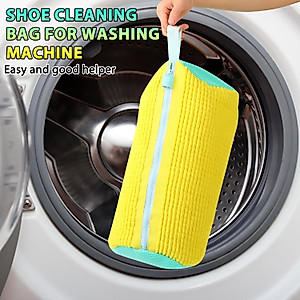 Shoe Washing Machine Bag, 2024 New Reusable Mesh Laundry Shoe Wash Bag Shoe Cleaning for All Shoes, Adjustable Shoes Laundry Bag Sneaker Washing Bag for 360° Cleaning White Shoes (Yellow)