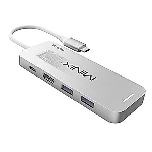 MINIX NEO Storage, 480GB Aluminum USB-C Multiport Solid State Drives Storage Hub with Display Output 4K @ 30Hz, 2 x USB 3.0 and USB-C for Power Delivery, Compatible for Apple MacBook. Silver