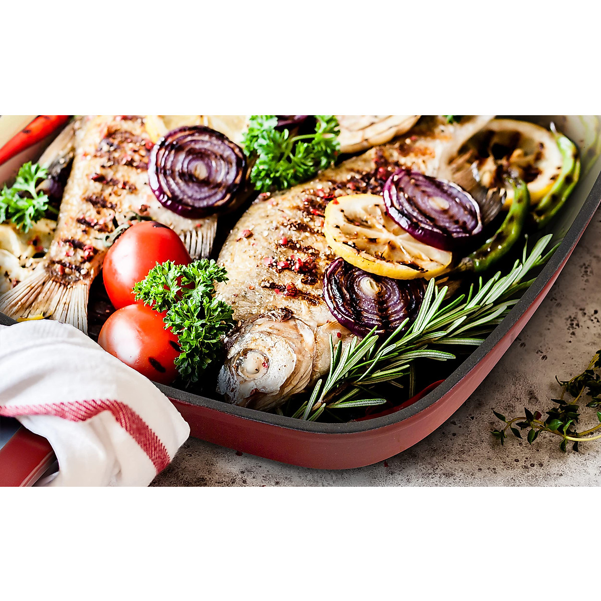 Eternal Living Enameled Cast Iron Skillet Fry Pan 9.5", Red