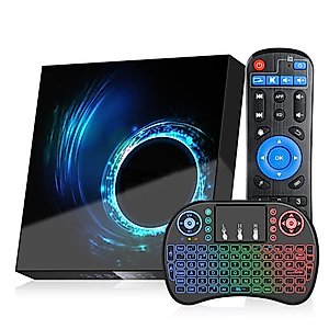 Android 10.0 TV Box,Android TV Box 4GB RAM 32GB ROM with Allwinner H616 Quad-Core 64bit,Supports 2.4G/5GHz Dual WiFi/BT5.0/ 6K/4K Ultra HD/3D/ H.265 Smart Android TV Box with Mini Backlic Keyboard