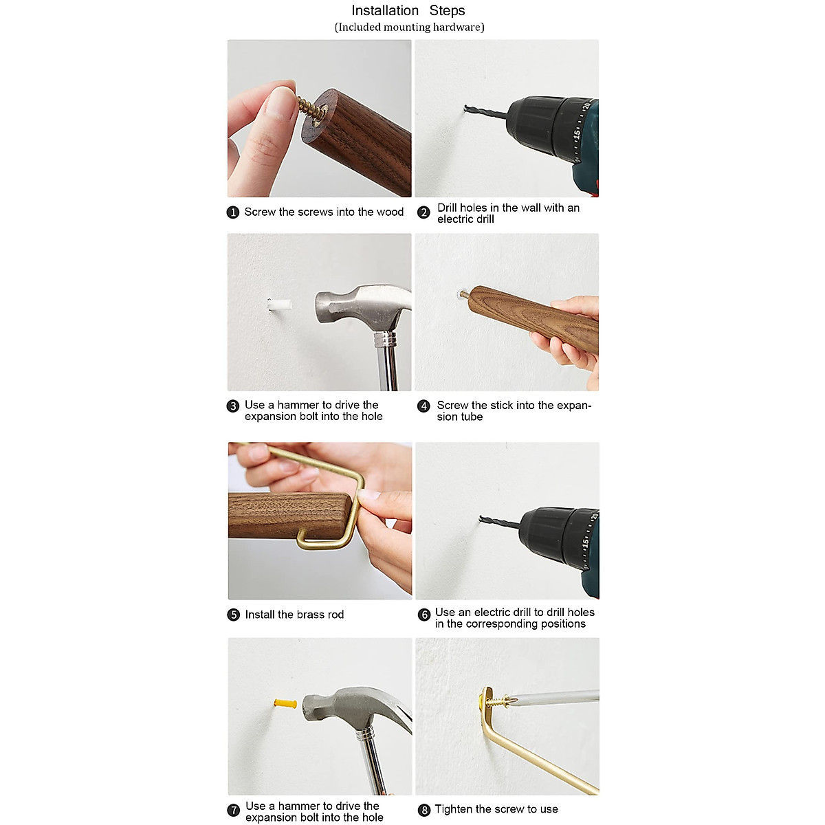 BOOMLATU Modern Brass & Wood Wall Mounted Drying Rack,Simple Space Saver Clothes Hanger for Living Balcony Bathroom Laundry Room (Beech)