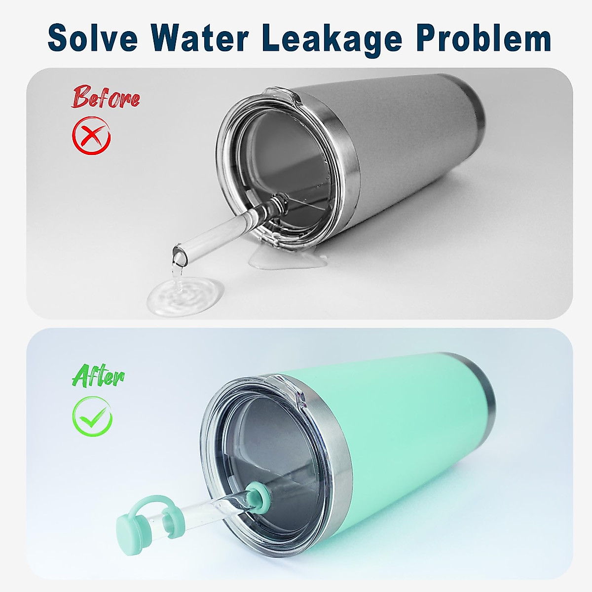 SUZAMED Spill Stopper for YETI Straw Cup, 4 Sets Silicone Leak Stopper Compatible with YETI Tumbler, Leak Proof Kit of YETI Mug Accessories Including 4 Straw Cover, 4 Leak Proof Stopper (Black 4PCS)