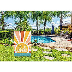 Jartinle Hello Sunshine Garden Flag, Rainbow Sun Summer Yard Flag Double Sided Vertical Burlap Outdoor Decor 12.5 x18 Inch