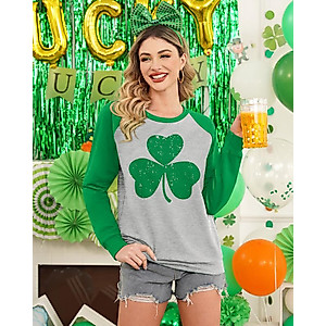 St Patricks Day Womens Loose Fit Novelty Sweatshirt Casual Crewneck Graphic Funny Raglan Shirt Clover L