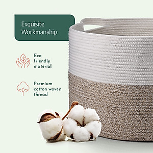 Decorative Jumbo Blanket Basket for Living Room - 100% Cotton Rope Woven Basket for Storage with 2 Easy Carry Handles, Holds up to 40Lb - Ideal for Pillows, Blankets, Laundry Hamper & Baby Toy Bin.