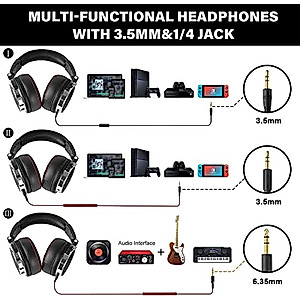OneOdio Hi-Res Over Ear Headphones for Studio Monitoring and Mixing, Sound Isolation, Protein Leather Earcups, 50mm Driver Unit, Wired Headphones for AMP Guitar Keyboard (Pro-50)