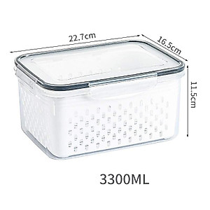 3PCS Fruit Storage Container with Lid & Colander, Produce Vegetable Saver Container, Refrigerator Keep Fruits Veggie Food Meat Fish Fresh, Draining Fresh Container 3 In 1 Organizer