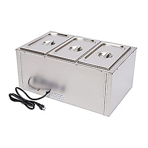 Cutycaty Commercial Food Warmer, 3-Pan Stainless Steel Bain Marie Electric Steam Table Countertop Steamer Food Warmer with Lids for Catering and Restaurants (7L)