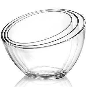 Lyellfe 3 Pack Angled Plastic Bowls, Clear Salad Serving Bowls, Thick Acrylic Candy Bowls for Parties in Assorted Sizes, Snack Bowl for Pasta, Candy, Chips, Fruit, Prep
