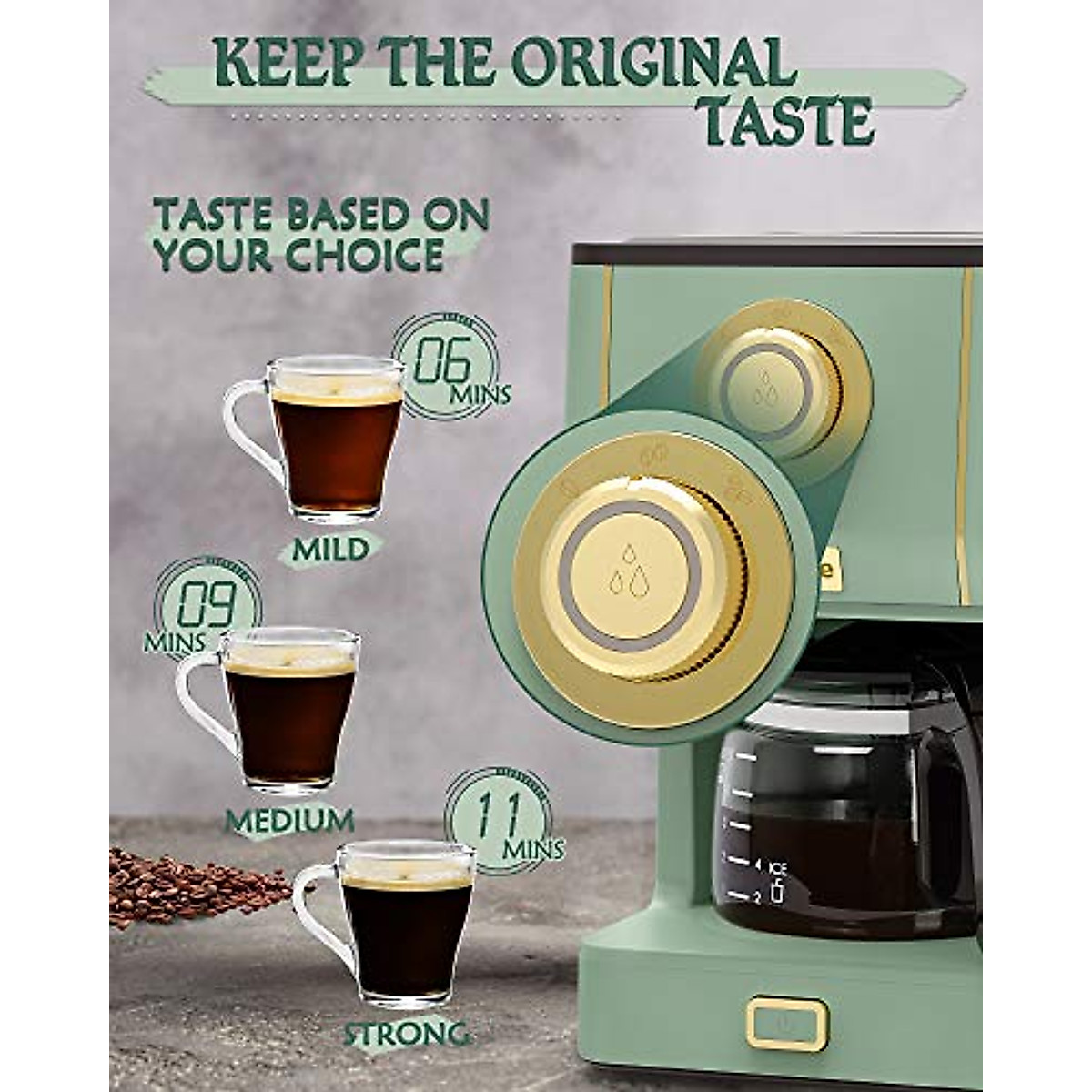 Amaste Retro Coffee Maker & Toaster Set- Matcha Green