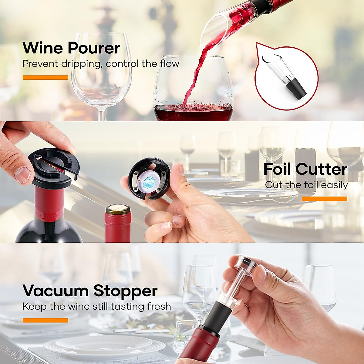 Electric Wine Bottle Opener Rechargeable, Assark Cordless Automotic Electric Corkscrew Wine Opener with Foil Cutter,Wine Pourer and Vacumm,One-click Button Reusable Wine Opener, For Festival Party