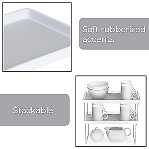 Smart Design Stackable Cabinet Shelf - Non-Slip Lining and Feet - BPA Free - Cupboard, Counter, Pantry, Storage, Kitchen Organizer - White with Gray