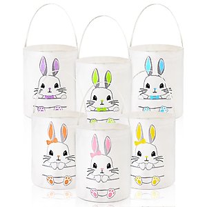 6 Pcs Easter Baskets with Handles Easter Bunny Baskets Kids Easter Basket Bags 6 Color Bunny Canvas Tote Bags for Egg Hunting Easter Rabbit Baskets for Kids Easter Party Decor Supplies (Lovely Style)