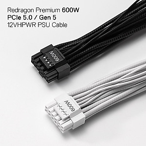 Redragon PSU007 Premium 600W PCI-e 5.0 GPU Power Cable, 72 CM Sleeved PSU Cable w/ 16pin(12+4) 12VHPWR Connector for PCIe 5.0 GPUs 3090TI/4070TI/4080/4090TI