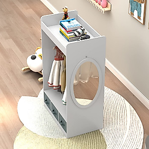 WISCLASS Kids Dress Up Storage with Mirror and Drawers, Kid Armoire Dresser, Open Costume Closet, Lovely White for Girls Room