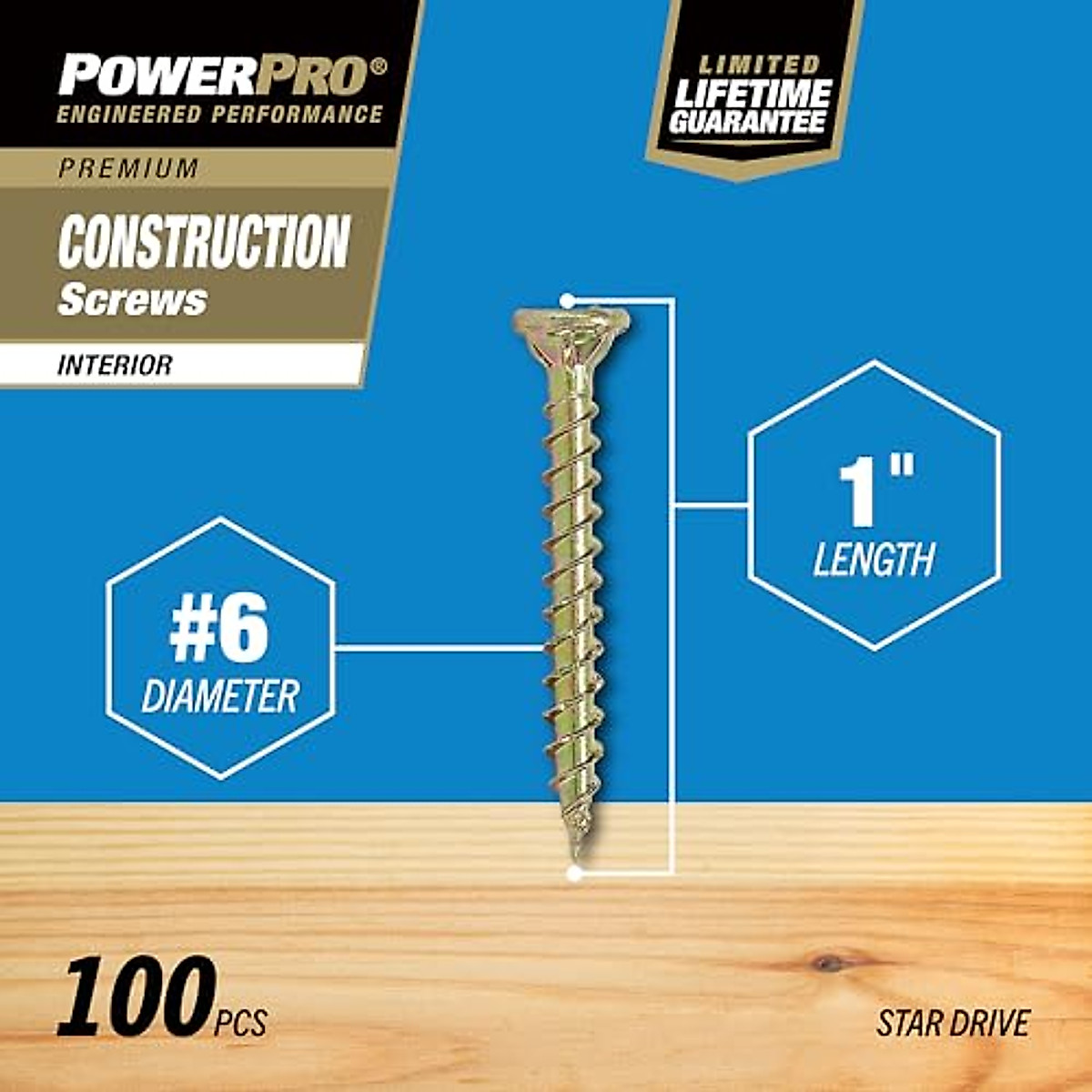 Power Pro Premium Interior Construction Screws (#6 x 1) - 100pc