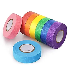 Hutou 8 Rolls Colored Masking Tape 1/2 Inch Rainbow Colors Painters Tape Colorful Craft Art Paper Tape for Kids Labeling Arts Crafts DIY Decorative Coding Decoration Teaching Supplies, 8 Colors