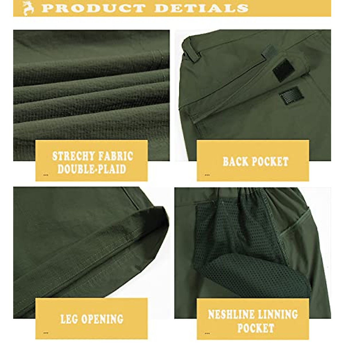 Men's Outdoor Stretch Quick Drying Cargo Pockets Hiking Camping Fishing Athletic Shorts with Multi Pockets Army Military