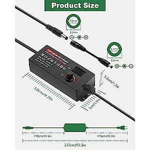 JOVNO Universal Power Supply 3V-24V 3A 72W Adjustable AC/DC Adapter 100~240V AC to DC 5V 9V 12V 15V 19V 20V with LED Display 14 Plugs 1 Reverse Polarity Converter Cable for LED Strips Motors Speaks
