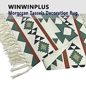 Winwinplus Cotton Area Rug, 2' x 3', Hand Woven Carpet Tassels Throw Rugs Door Mat Indoor Area Rugs for Bathroom, Bedroom, Living Room, Laundry Room Home Decoration