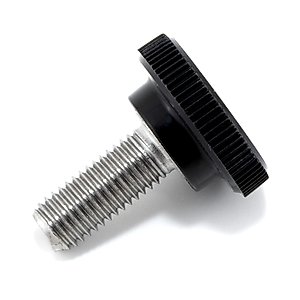 1/4"-28 x 5/8" Thumb Screw Stainless Steel - Black Knurled Round Plastic Knob - Fine Thread Thumbscrew - Length: 0.625" - Proudly Built in USA - Package of (4)