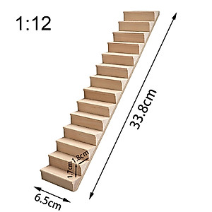 Milageto 1/12 Dollhouse Unpainted Staircase Stair Stringer Step Model DIY Wooden Mini Staircase for Architectural DIY Scenery Building