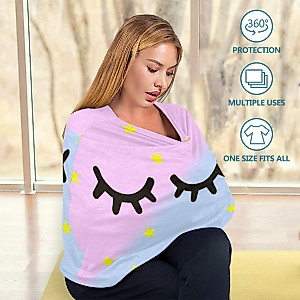Eyelashes with Yellow Stars Baby Car Seat Covers, Nursing Cover Breastfeeding Scarf Soft Breathable Stretchy Coverage, Infant Stroller Cover for Boys Girls