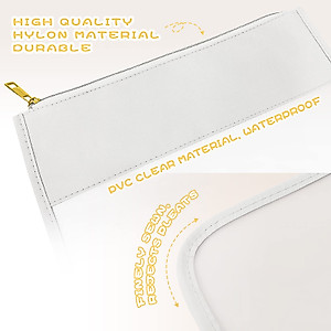 LOKFAR Nylon Makeup Bag DIY Chenille Letter Clear Travel Zipper Pouch, Preppy Makeup Bag Clear Cosmetic Bag, Water-proof Makeup Travel Pouch Snack Bags for Women (White)
