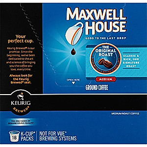 Maxwell House Original Roast Coffee, K-CUP Pods, 18 Count (Pack of 6)