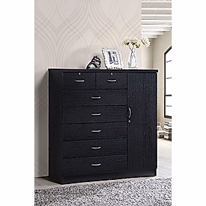 Hodedah 7 Drawer Jumbo Chest, Five Large Drawers, Two Smaller Drawers with Two Lock, Hanging Rod, and Three Shelves | Black