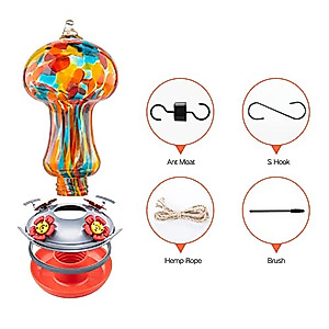 Muse Garden Gifts for Women Hummingbird Feeders for Outdoors Hanging Ant and Bee Proof, Blown Glass Hummingbird Feeder with Ant Moat, Christmas Gardening Gifts for Women Mom, 28OZ, Hawaii Polka Dots