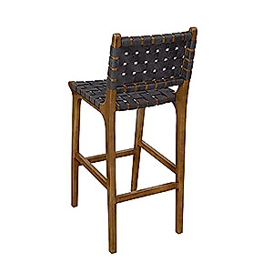 Ball & Cast Upholstered bar stools with Back, Solid Wood Frame and Faux Leather Woven Strips, bar Height Stool Dark Grey, Fully Assembled (HSA-1110-30)