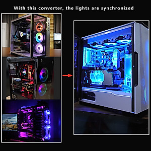 XMSJSIY 5V 3 Pin ARGB to 12V 4 Pin RGB Converter, 5V ADD-RGB to 12V RGB Motherboard Transfer Hub, with SATA Power cable