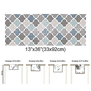 Moroccan Table Runner-Cotton Linen-Small 36 inche Geometric Quatrefoil Lattice Dresser Scarves,Kitchen Coffee/Dining Farmhouse Tablerunner for Home Living Room,Holiday Dinner Scarf Décor,Blue Grey