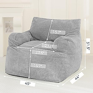 MAXYOYO Giant Bean Bag Chair, Stuffed Bean Bag Couch with Filler Large Living Room Bean Bag Chair for Adults, Big Lazy Sofa Accent Chair with Pocket Floor Chair for Gaming, Reading, Grey