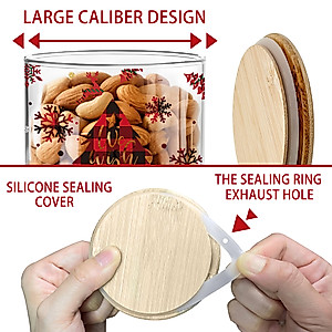 Christmas Plaid Glass Storage Jars Set with Airtight Bamboo Lids - Clear Christmas Home Decor