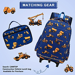 CAMTOP 18 Inch Rolling Backpack Boys Travel Roller Bag with Wheels Kids School Bags Wheeled Luggage Backpack(Engineering Vehicle)