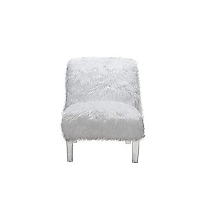 Iconic Home Fabio Accent Side Chair Sleek Stylish Faux Fur Upholstered Armless Design Acrylic Legs Modern Contemporary, White