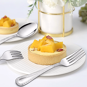 E-far 60-Piece Silverware Set for 12, Stainless Steel Flatware Cutlery Set with Pearled Edge, Include Forks Spoons and Knives, Modern Tableware Eating Utensils for Kitchen Restaurant, Dishwasher Safe