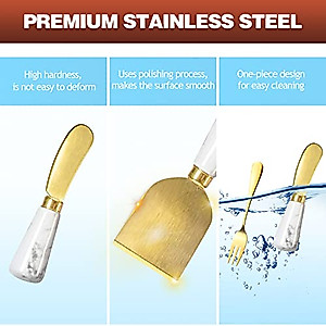 ANGIEHAIE 20 PCs Gold Cheese Spreader Knives Set, Butter Knife Spreaders for Cheese Board Accessories, Mini Cheese Knife Slicer with Serving Tongs Spoons and Fruit Forks Charcuterie Utensils - Gold