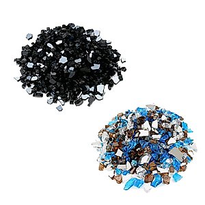 Grisun Fire Glass for Fire Pit, 1/2 Inch Mix 20 Pounds High Luster Reflective Tempered Glass Rocks for Natural or Propane Fireplace, Safe for Outdoors and Indoors Firepit Glass