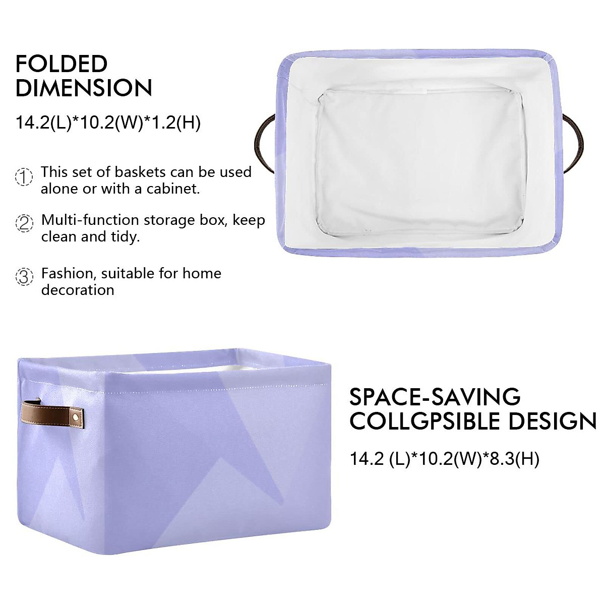 Kigai Light Periwinkle Foldable Storage Basket for Shelves, Collapsible Sturdy Storage Bin with Handles, Canvas Storage Cube for Organizing Closet