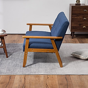 Dolonm Mid Century Modern Loveseat, Small Loveseat Sofa with Wood Frame, Linen Loveseat for Small Space, Settee Loveseat Bench for Bedroom, Button Tufted Oversized Living Room Armchair, Navy