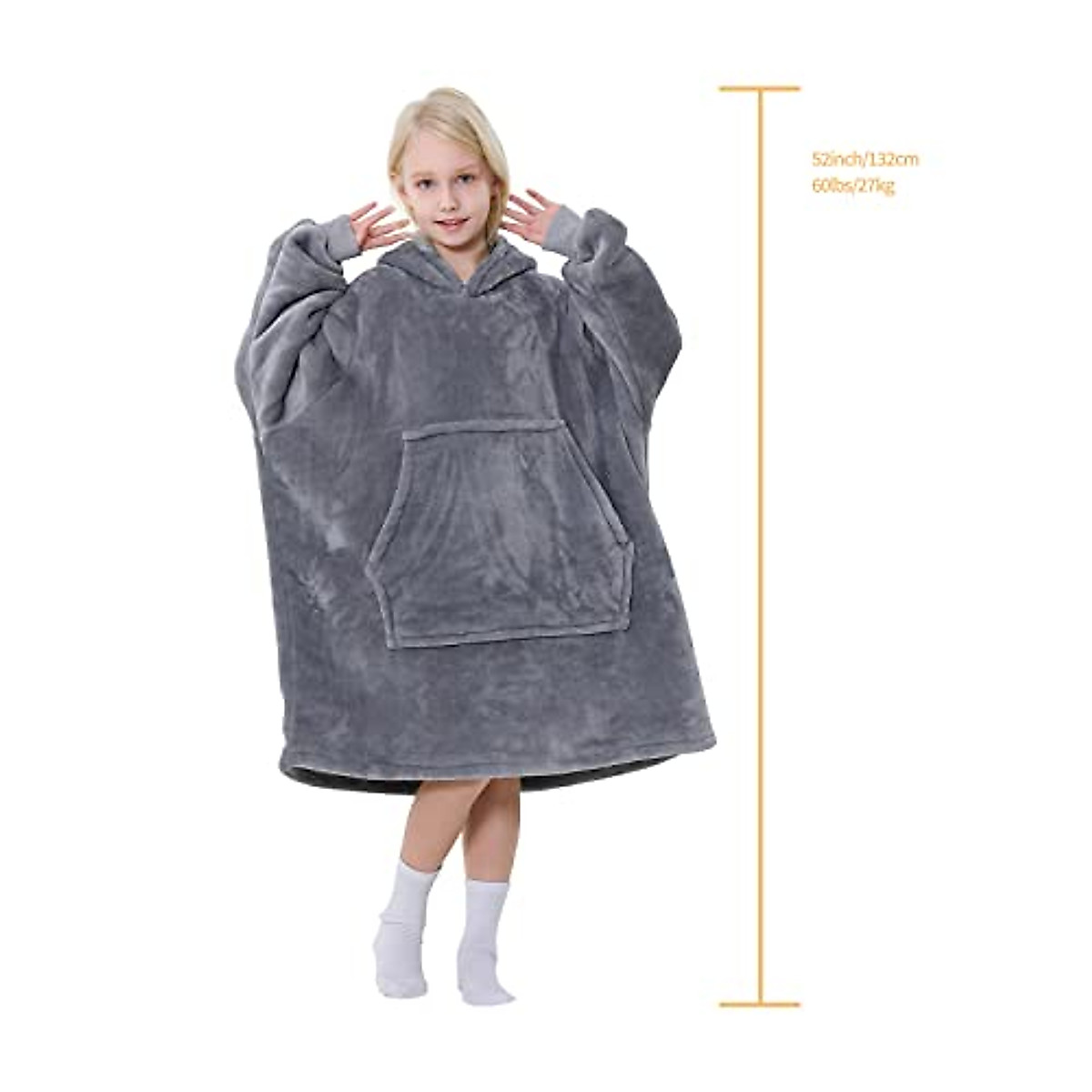huayoute Oversized Blanket Hoodie Kids Wearable Blanket Sweatshirt for Teens Boys Girls,Super Soft Warm and Cozy Hooded Blanket Thick Flannel Blanket with Sleeves and Giant Pocket(Grey