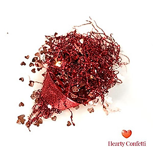 PAPER FAIR 1 LB Valentine's Day Crinkle Cut Paper with Rose Gold Heart Confetti, Metallic Red Paper Shred Filler Strand Raffia Tissue Craft Bedding Cushion, Christmas Party Birthday Gift Box Basket Retail