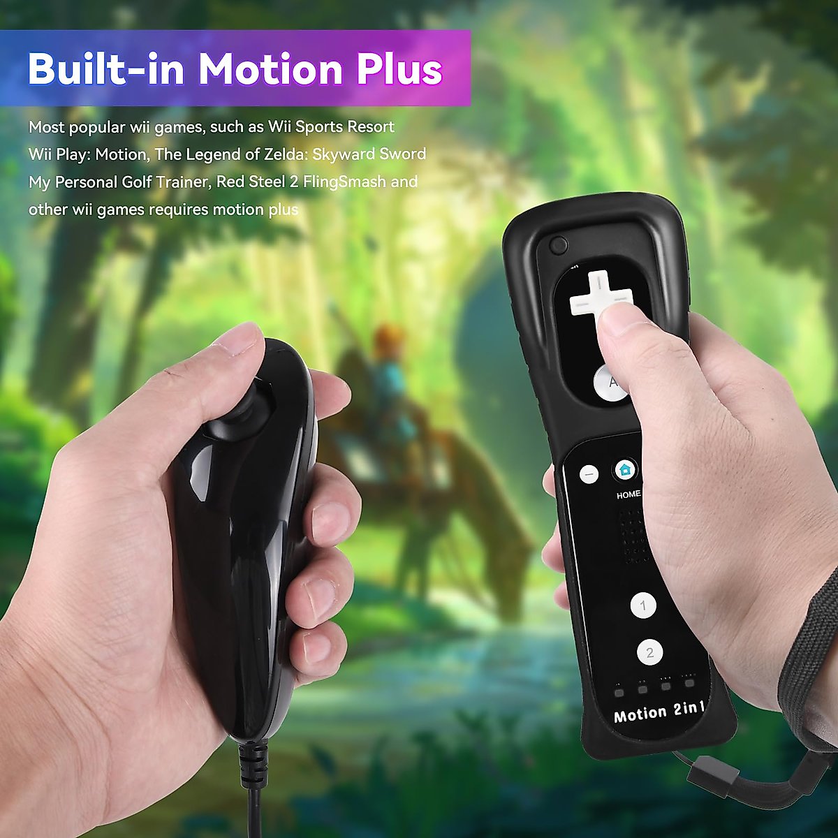 2 Pack Wii Remote with Wii Motion Plus Inside | Shock Wii Nunchuk Controller | Compatible Nintendo Wii, Wii U