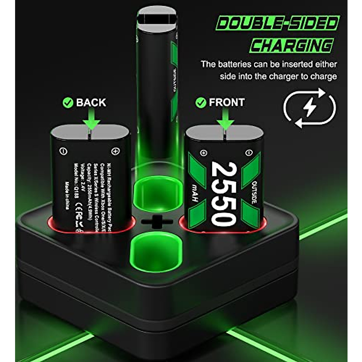 Charger for Rechargeable Xbox One Controller Battery Pack with 4x2550mAh Batteries for Xbox Series X|S/Xbox One, Battery Charger Station for Wireless Xbox One S/Xbox One X/Xbox One Elite Controllers