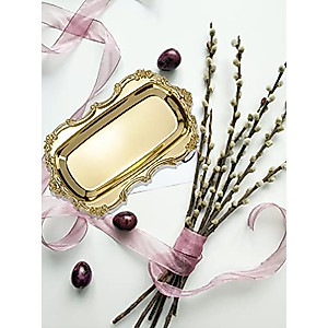 KUMGROT Fancy Serving Tray Tea Coffee Serving Tray Vintage Jewelry Organizer Elegant Dessert Platter Candy Table Supplies for Birthday Party Wedding Gold