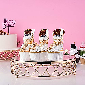 BalsaCircle Gold Clear 14-Inch Round Metal Glass Geometric Cake Stand - Wedding Birthday Party Dessert Pedestal Display Decorations