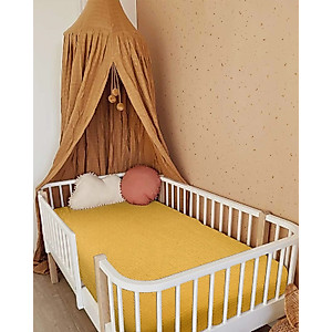 Crib Sheets for Boys Girl, Fitted Baby Toddler Bed Sheets 28" x 52", Neutral Muslin Cotton Crib Mattress Sheet with Boho Style, Soft and Breathable Comfort (Mustard Yellow, Crib Sheet)